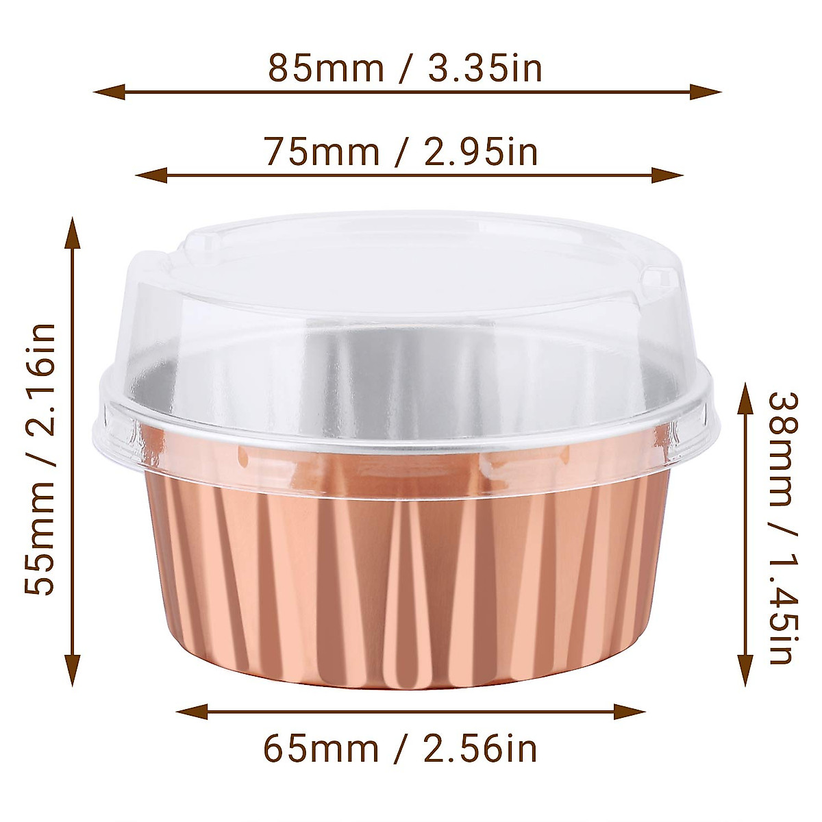 EUSOAR Disposable Baking Cups, 5oz 50pcs Foil Ramekins Cupcake Liners, Aluminum Foil Muffin Liners Cups with Lids, Disposable Aluminum Foil Cupcake Holders Cases Boxes Pans with Lids