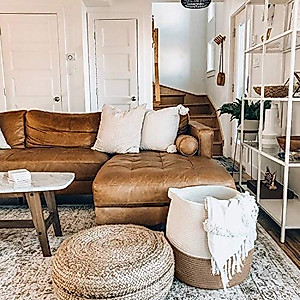 Large Woven Storage Baskets (Set of 2) Decorative Blanket Basket for Living Room, Toys, Pillows, Nursery or Towels. Laundry Hamper. Baskets for Organizing. Cotton Rope Baskets