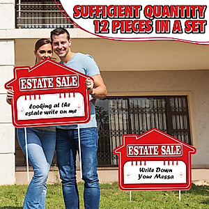 12 Pack Estate Sale Signs with Stakes 16'' x 12'' High Visibility for Sale Sign Protection Against Wind, Rain and Snow Weatherproof for Garage House Business or Personal Use
