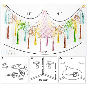 Large Stuffed Animal Net Toy Hammock Corner XL Hanging Net for Plush Toy Holder Boho Macrame Toy Display Stuffed Animal Storage Organizer for Kids Room, Nursery
