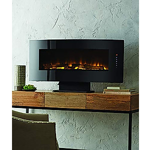 Muskoka 42" Contemporary Curved Front Slim Line Wall Mount Infrared Electric Fireplace, Black Glass
