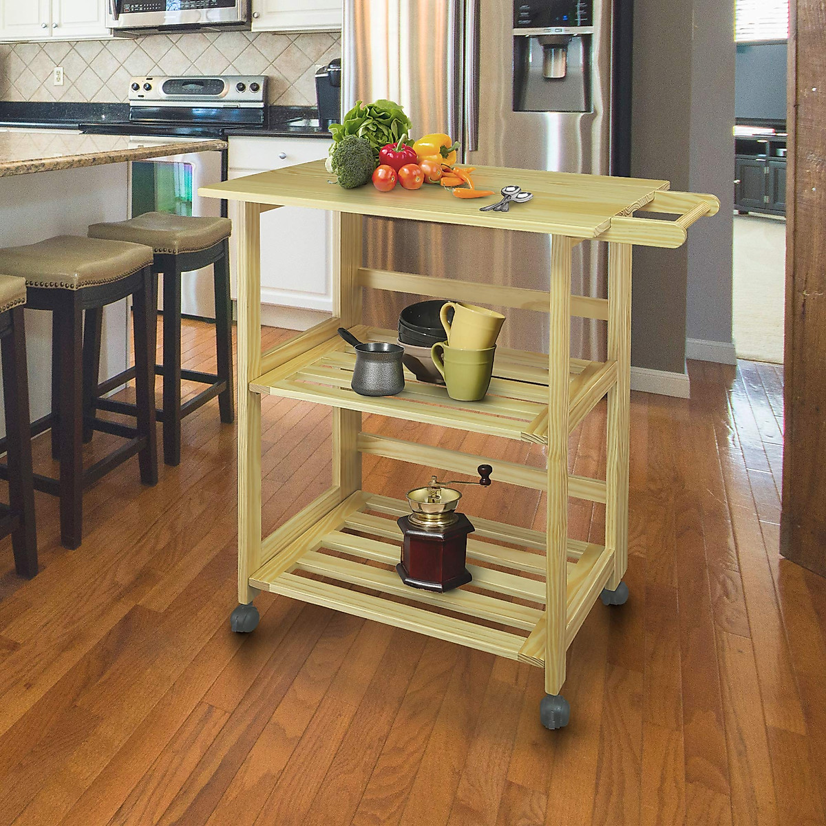 Casual Home Trek Folding Natural Kitchen Cart, 27" W
