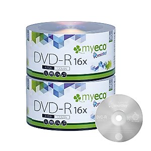 100 Pack MyEco DVD-R 16X 4.7GB/120Min Silver Logo Top Write Once Blank Media Record Disc