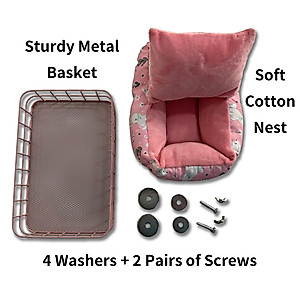 2 Pack Guinea Pig Rat Hammock Metal Year-Round Use，Small Animal Hanging Hammock for Cage Chew Proof，Mini Pet Covered Nest Hammock and Metal Basket for Rat, Mouse, Chinchilla, Ferret