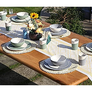 MORGIANA 8 pcs Bamboo Dinnerware Set Reusable Plates Bowls Sets, Camping Picnic Dishes Tableware Set for 2 (Gray & White)
