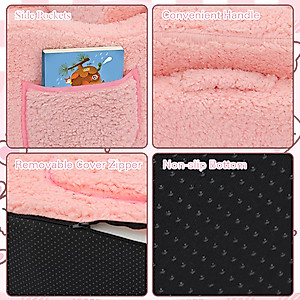 MISHAO Toddler Couch 2-in-1 Foldable Kids Sofa Couch Chair w/Removable Cover, Baby Comfy Pull Out Sofa Armchair to Lounger Sleeper Bed w/Side Pockets for Boys & Girls (Sherpa Pink)