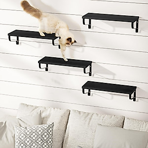 Love-KANKEI Black Floating Shelves for Wall Set of 4, 15.7 Inch Wood Wall Shelves with Bracket, Rustic Hanging Shelves for Bathroom, Bedroom, Kitchen,Living Room, Office Display