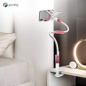 Purely Gooseneck Phone Holder | Flexible Arm Cell Phone Stand for Desk, Night Stand, Headboard - Clamp Mount Clip Bracket, 360-Degree Rotation, Aluminium Alloy - 33-Inch (1-Pack, Rose)
