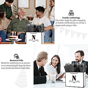 Letter Gift Bag with Wrapping Tissue for Men Women Boy Girl, 12" Large White Black Paper Bag for Birthday Anniversary Baby Shower Wedding Party - Single N