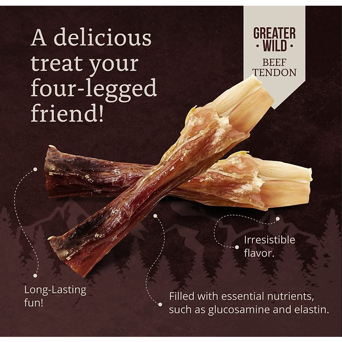 GREATER WILD All Natural Ingredient 9"-12" Assorted Beef Tendon Size, Chews & Treats for Dogs - 5 Piece