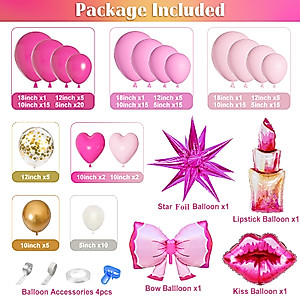 145Pcs Princess Pink Balloon Garland Arch Kit, Hot Pink Confetti 4D Star Lipstick Kiss Bow Balloons for Girls Women Valentines Bridal Baby Shower Makeup Bachelorette Princess Birthday Party Decors