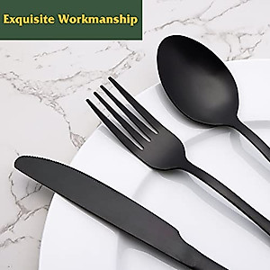 Moretoes Black Silverware Set, 24Pcs, Silverware Set, Set with Steak Knives for 4, Stainless Steel Cutlery Set, Utensil Sets, Flatware Sets, Include Knife Fork Spoon Set