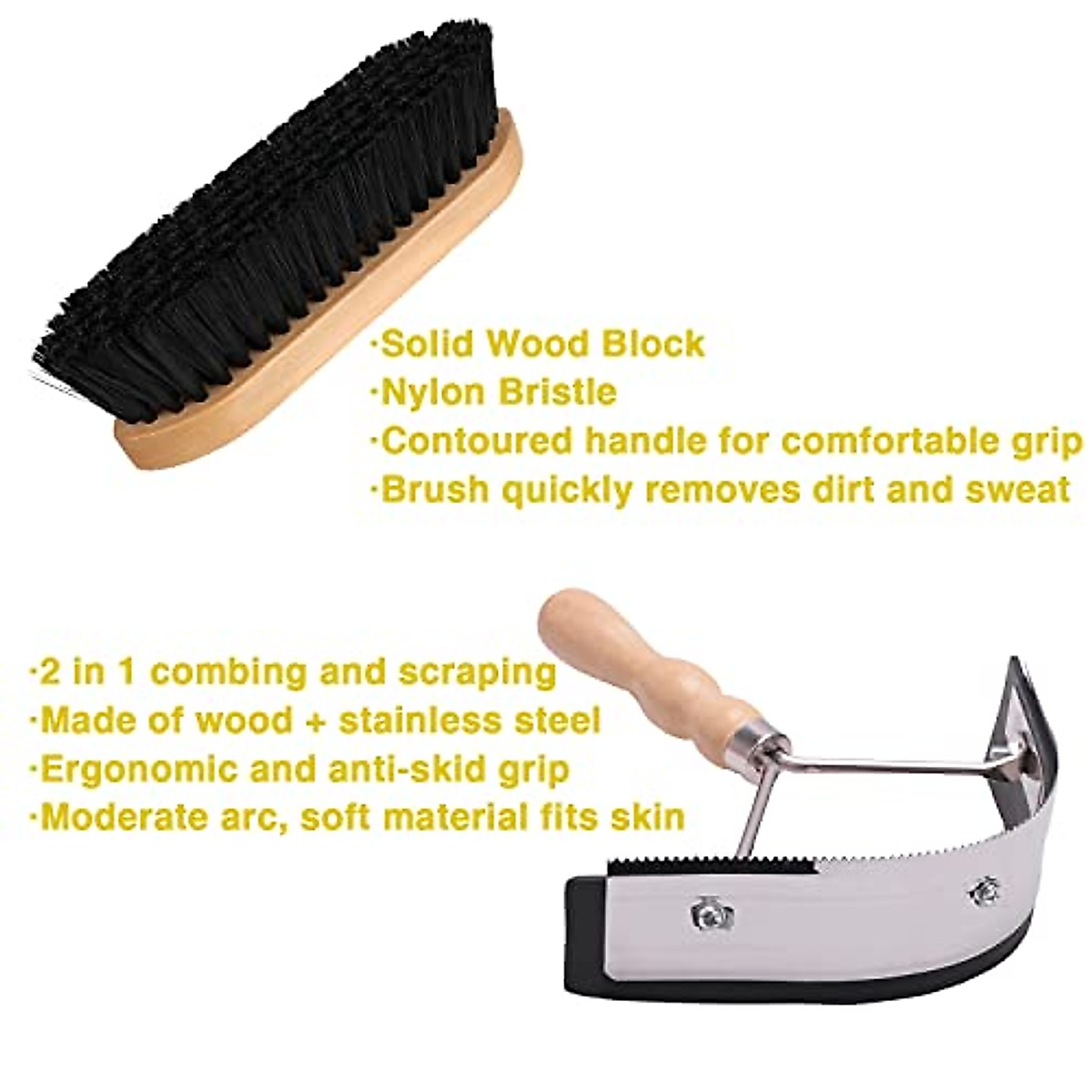 Horse Grooming Kit （10-Piece） with Tote，Horse Cleaning Tool Set with Assorted Hair and Curry Comb, Hoof Pick Sweat Scraper，Grooming Scissors，Portable Black Storage Bag，Riding Equipment for Beginners