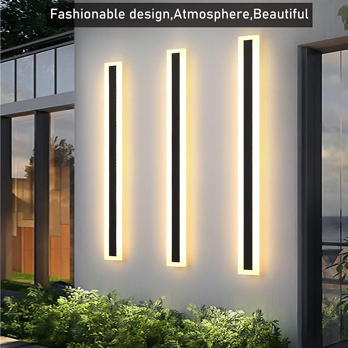 RGZZUP 2Pack 71INCN Long Outdoor Modern LED Wall Light,55W Waterproof IP65 Warm White 110V led Wall Mount Lighting Fixture Rectangular Black Wall Lights Elegant Frosted White Acrylic Anti Rust