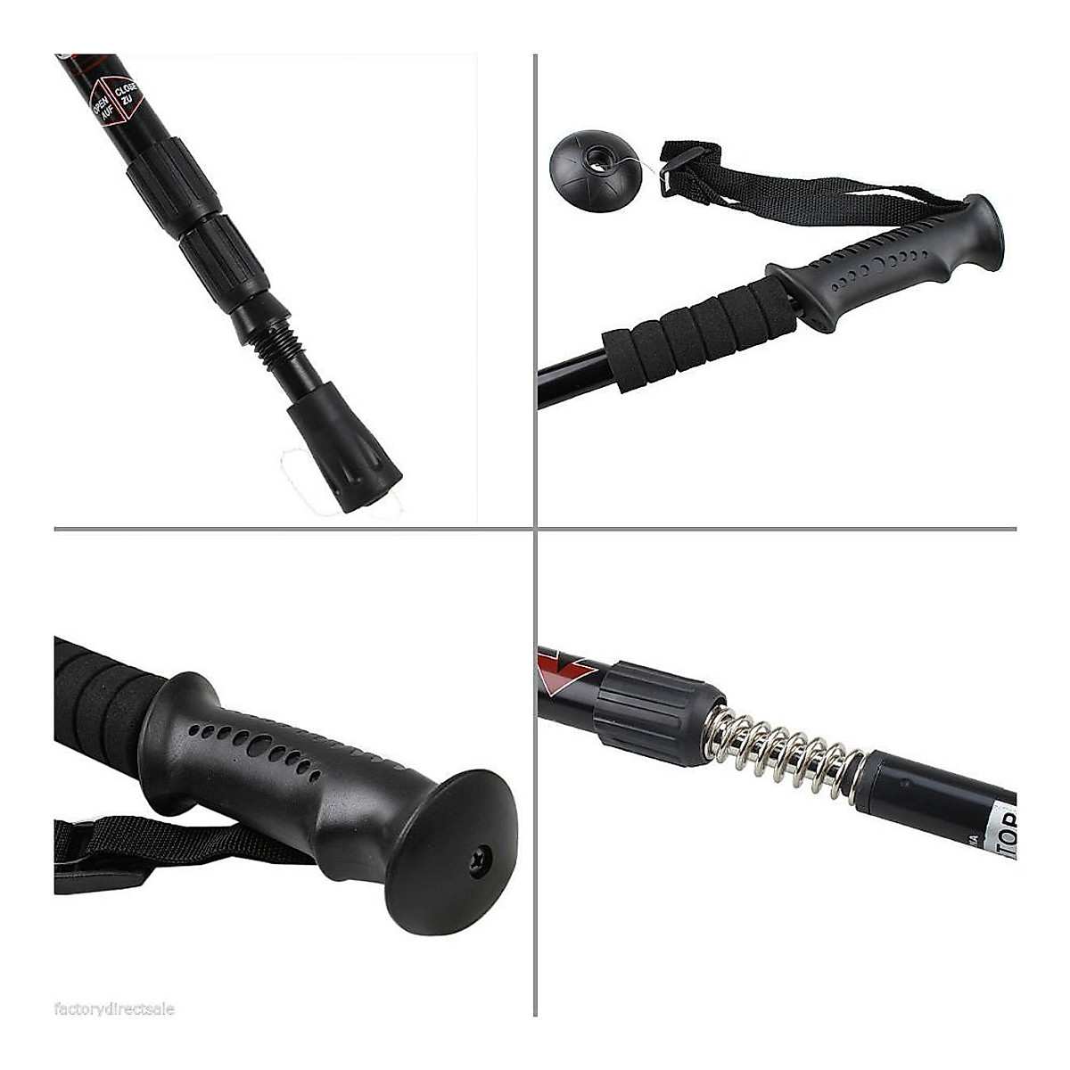 Pair 2 Trekking Walking Hiking Sticks Poles Alpenstock Anti-Shock 65-135cm Black