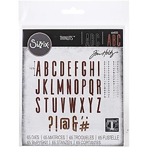 Sizzix Thinlits Die Set 65 Pack Alphanumeric Classic Upper Case by Tim Holtz, Multicolor