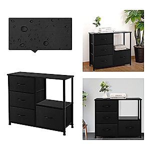 AZL1 Life Concept Storage Tower with Shelves, 4 Drawers Closet Organizer, Night Stand, Fabric Bins, Versatile Cabinet, Dresser for Bedroom, Living Room, Hallway, Wood Handles, Black