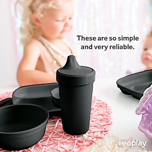 Re-Play Made in USA 10 Oz. Sippy Cups for Toddlers, Pack of 1 - Reusable Spill Proof Cups for Kids, Dishwasher/Microwave Safe - Hard Spout Sippy Cups for Toddlers 3.13" x 6.25", Black