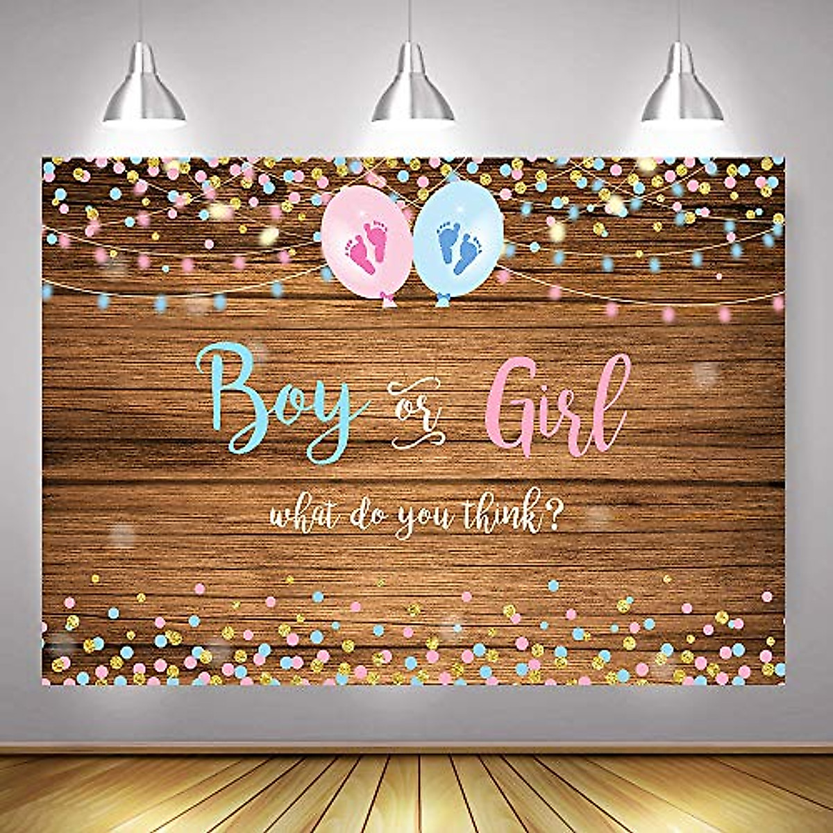 Mocsicka Boy or Girl Gender Reveal Backdrop Pink or Blue Gender Reveal Party Decorations 82x60 inch Vinyl Wood Floor Gender Reveal Photography Background Banner
