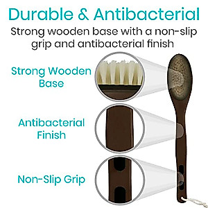 Vive Back Scrubber Brush for Shower - for Dry or Wet Body Brushing - Long Handle - Cleaning Lymphatic Drainage Handled Washer for Men, Women - Showering Bathing Exfoliator with Soft & Stiff Bristles…