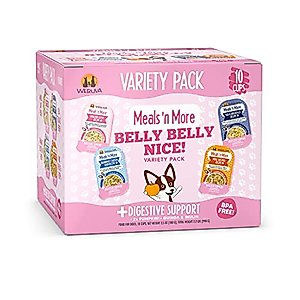 Weruva Dog Meals 'n More Natural Wet Dog Food, Belly Belly Nice! Digestive Support Variety Pack, 3.5oz Cup (10 Cups)