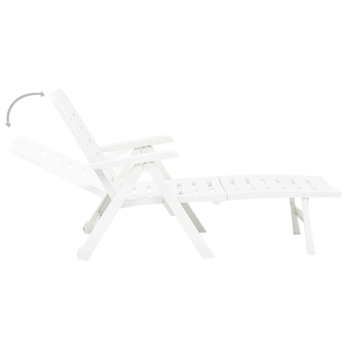 vidaXL Weather-Resistant Folding Sun Lounger, Plastic Outdoor Lounger, White, Suitable for Patio/Garden, with Adjustable Backrest & No Assembly Required
