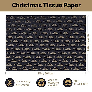 BeBesta Christmas Tissue Paper Black Gold Wrapping Paper Tree Reindeer Gift Wrapping Tissue Paper Merry Christmas Art Paper Crafts for Home DIY Gift Bags New Year Decor, 100 Sheets