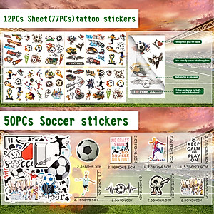 158Pcs Soccer Party Favors - Bags, Whistles, Balls, Slap Bracelets, Keychains, Stickers, Tattoos for Party Goodie Bags