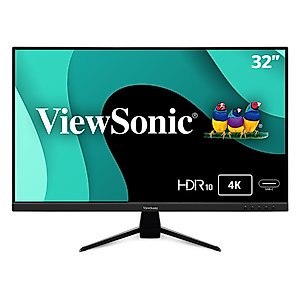 ViewSonic VX3267U-4K 4K UHD 32 Inch IPS Monitor with 65W USB C, HDR10 Content Support, Ultra-Thin Bezels, Eye Care, HDMI, and DP Input, Black