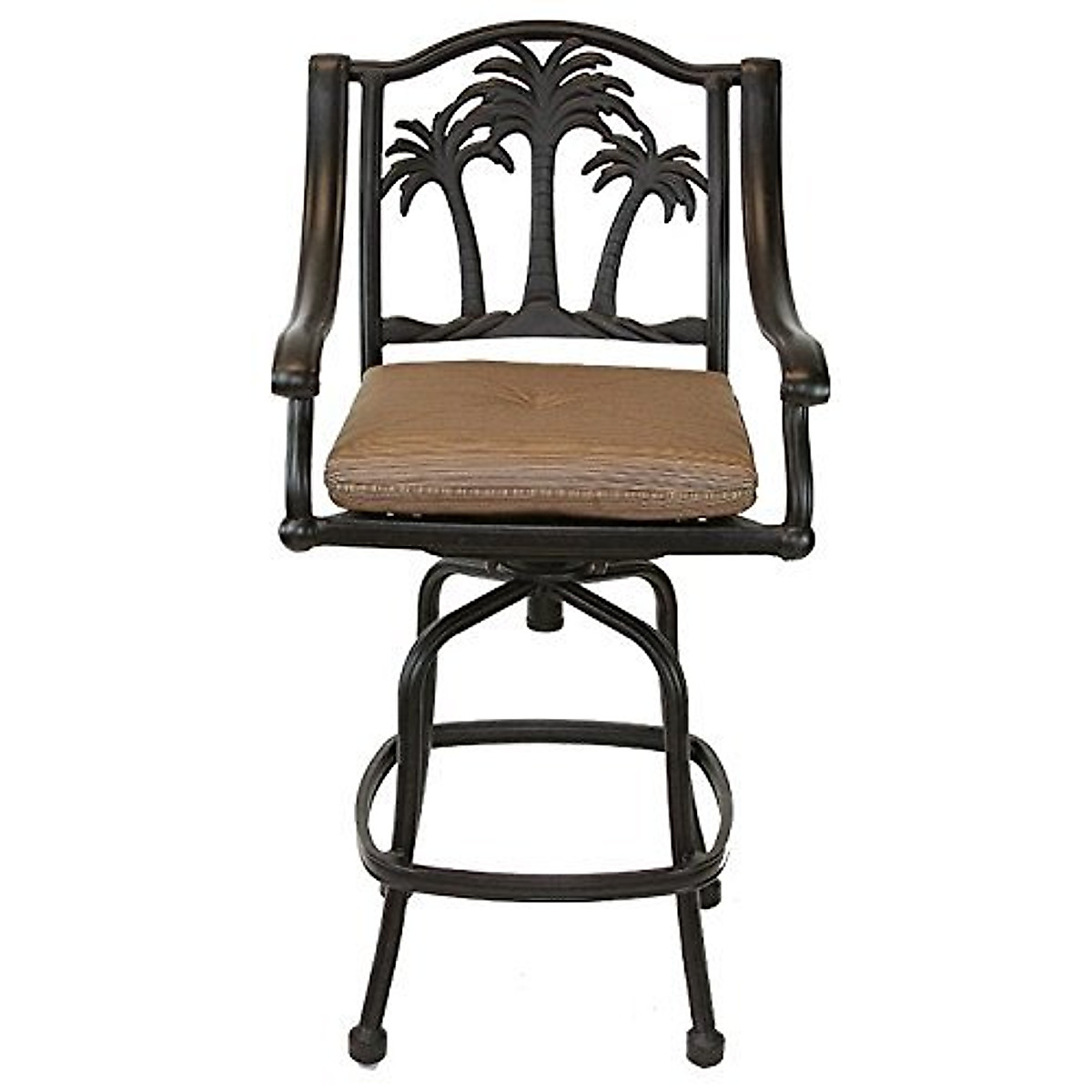 Palm Tree Outdoor Patio Set 4 pc Swivel Bar Stools Dark Bronze Cast Aluminum (30", Sunbrella Sesame)
