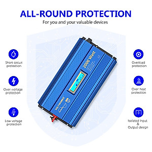 Pure Sine Wave 2000Watt Car Power Inverter ETL UL458 DC 12V to 120V AC with Remote Control and LCD Display 1 AC Terminal Block 2 AC Outlets 2x2.4A USB Ports for RV Truck Boat by VOLTWORKS (12VBlue)
