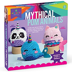 Craft-tastic – DIY Mythical Pom Animals – Craft Kit Makes 3 Pompom Stuffed Animals – Magical Narwhal, Puffy Pandacorn & Cuddly Meowmaid Brown/a