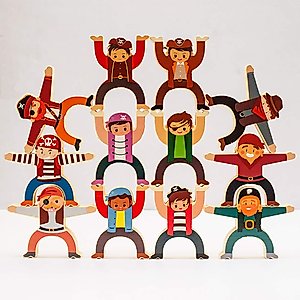 BESTING Balancing Stacking Blocks Pirate Parent-Child Children's Educational Wooden Toy Acrobatic Troupe Interlock Decompression Preschool Toys Balancing Games (HJ006)
