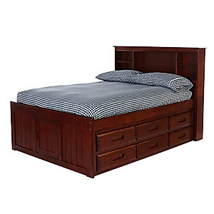 Discovery World Furniture Bookcase Captains Bed with 6 Drawers, Full, Merlot