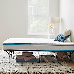 Linenspa 8” Memory Foam and Innerspring Hybrid Mattress + 14” Black Metal Platform Bedframe – Full Mattress + Metal Folding Full Bedframe