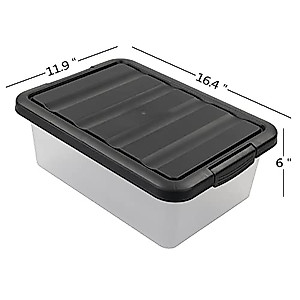 Wekioger Versatile Plastic Storage Box Organizer Bins with Black Lids, 14 Quart, 2 Packs
