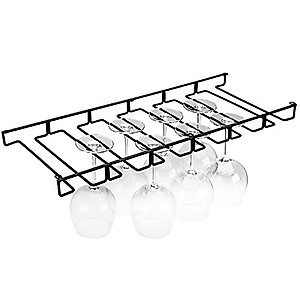 MyGift Modern Black Metal Under-Cabinet Wine Glass Holder | Stemware Storage Organizer Rack | Holds 12 Stemmed Glasses