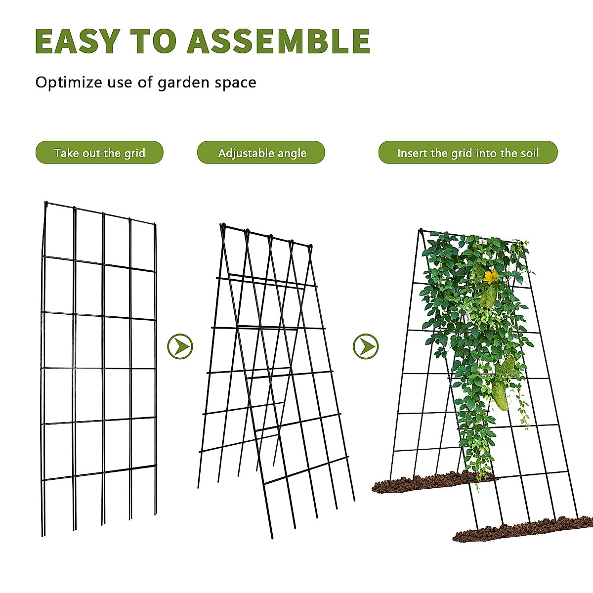 UrGROWA Cucumber Trellis 2 Pack, Foldable A-Frame Garden Trellis for Raised Bed Garden Grow Support with Plant Support Clips, Twist Ties, Plastic Ties, for Cucumber,Tomato, Climbing Plants and Flowers