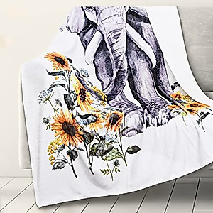 RosieLily Elephant Blanket for Kids Girls Women Adults Elephant Gifts Elephants Sunflower Throw Blankets Lightweight Fuzzy Soft Cozy Flannel Fleece Warm for Bed Couch Chair All Seasons 60X80