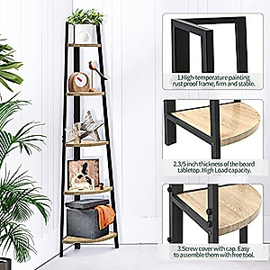 SpringSun 5-Tier Corner Ladder Wood Shelf, Display Rack Multipurpose Bookshelf and Plant Stand for Living Room and Office