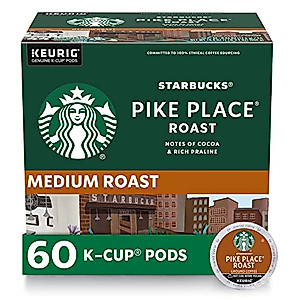 Starbucks K-Cup Coffee Pods—Medium Roast Coffee—Pike Place Roast for Keurig Brewers—100% Arabica—6 boxes (60 pods total)