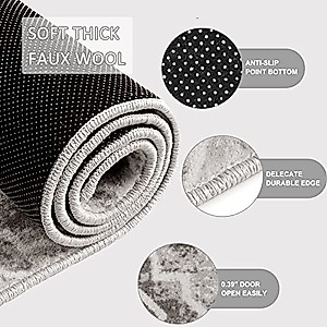 Wonnitar Moroccan Washable Area Rug - Small 2x3 Grey Distressed Entryway Rug Non-Slip Doormat Modern Geometric Trellis Throw Rug Faux Wool Floor Carpet for Bathroom Laundry Room Indoor Office