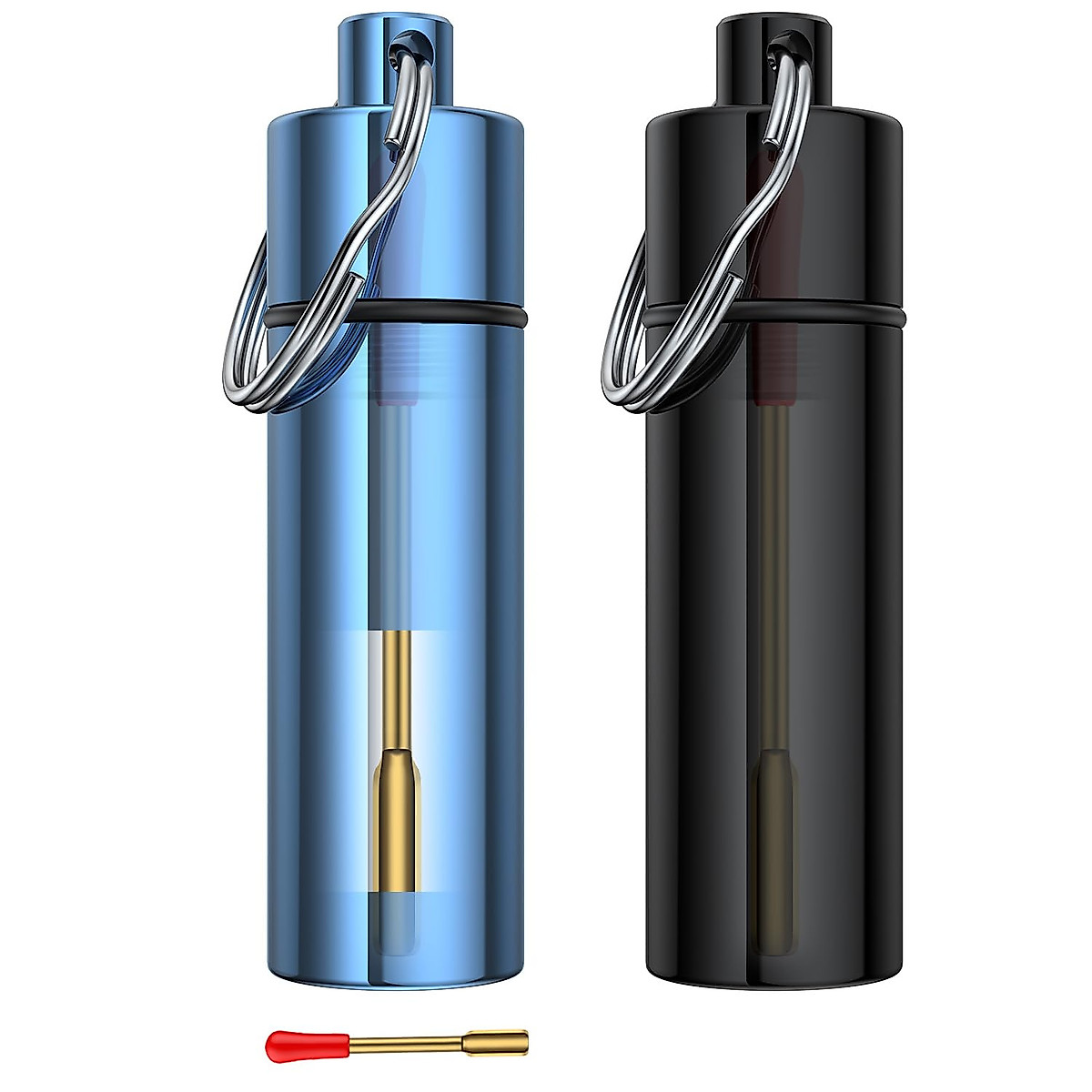 Portable Mini Pepper Shaker, 2 Pack Small Metal Storage Bottles with Keyring Travel Waterproof Aluminum Storage Container Holder Keychain