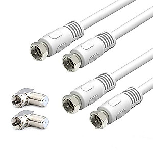 Short Coaxial Cable, 2-Pack 1ft Coaxial Cable, RG6 Cable 0.3m with Right Angle Connectors, White 75 Ohm Shield Digital Coax Cables with F-Male Connectors, Ideal for TV Antenna DVR Satellite