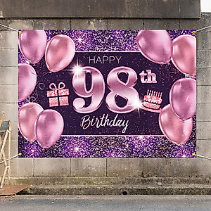 PAKBOOM Happy 98th Birthday Banner Backdrop - 98 Birthday Party Decorations Supplies for Women - Pink Purple Gold 4 x 6ft