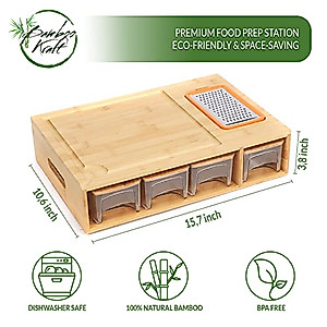 Bamboo Kraft Bamboo Cutting Board with Containers - Large Chopping Board for Easy Food Prep with Juice Grooves, Handles - Incl. 4 Graters & 4 Drawers