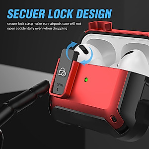 Valkit for Airpods Pro Case Cover with Lock, Military Armor Series Full-Body AirPod Pro Case with Keychain Cool Air Pod Pro Shockproof Protective Case for AirPods Pro 2019, Black/Red