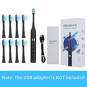 FROMSIJOE Sonic Electric Toothbrush,Ultra Whitening Toothbrush with 8 Brush Heads & Travel Case,3 Modes,2 Minutes Smart Timer,3 Hours Fast Charge for 30 Days-8 Dupont Brush Heads Included-Black