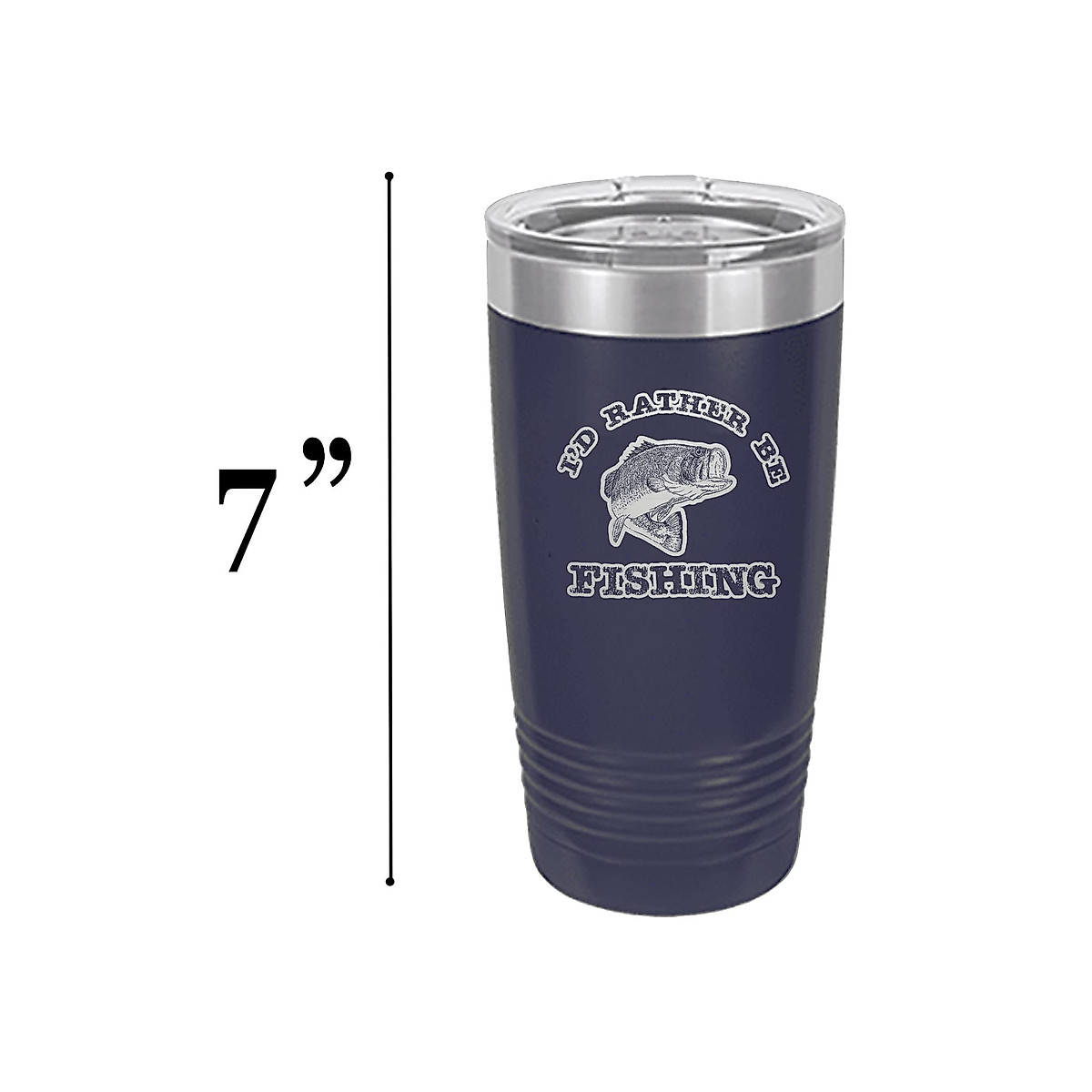 Rogue River Tactical Funny Fishing 20 Oz. Travel Tumbler Mug Cup w/Lid Vacuum Insulated Hot or Cold I'd Rather Be Fishing Bass Fishing Gift Fish (Blue)