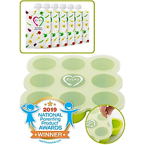 Baby Food Freezer Trays & Reusable Food Pouches | Baby Food Storage Pouch Perfect for Serving Homemade Healthy Smoothies & Purees | Easy Clean & Saves Money | Baby Food Containers